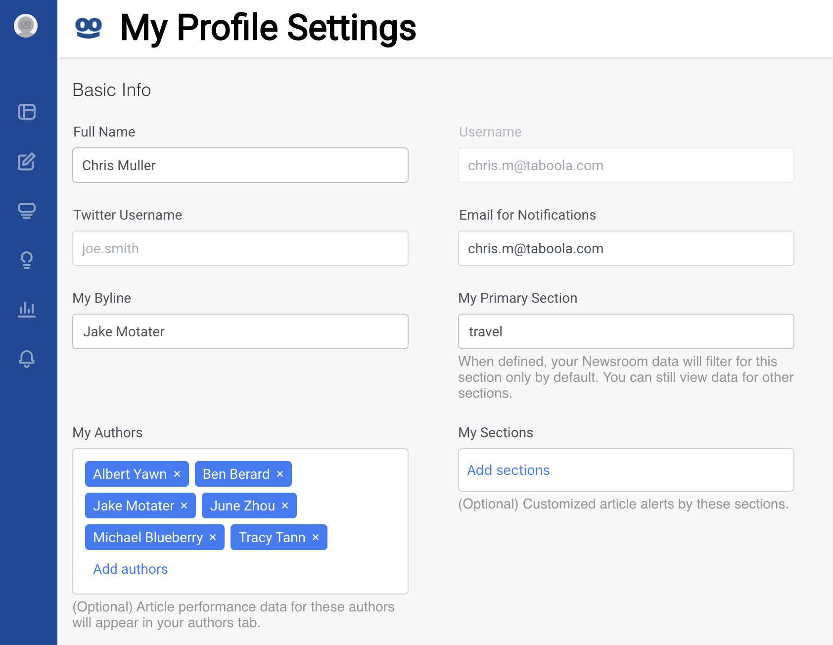 My Profile Settings - Newsroom help