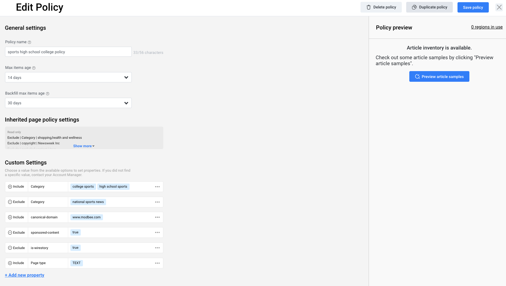 Policy Builder user guide - Newsroom help
